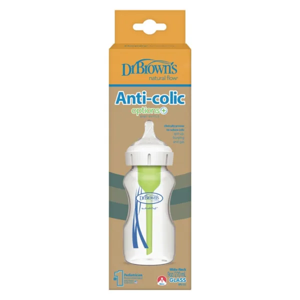 Dr Brown Biberons Anti-Colic en Verre Col Large 270 ml 0M+