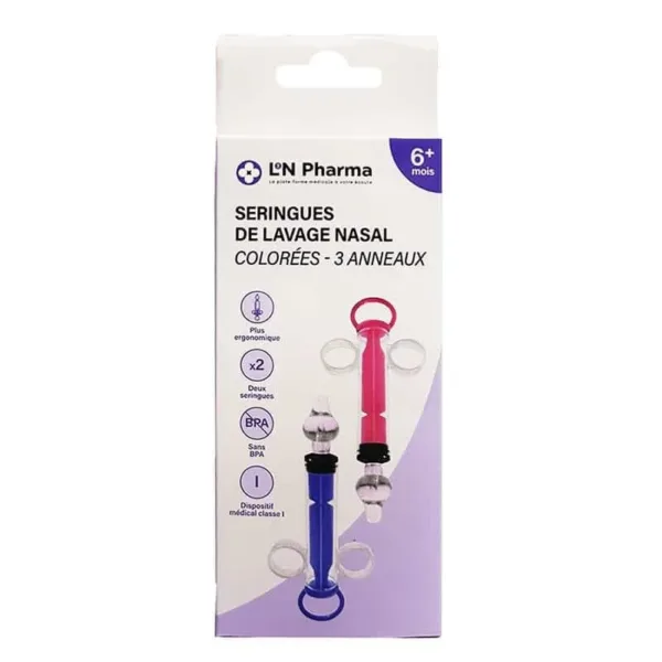 L2N Lot de 2 Seringues Bébé pour Lavage Nasal à anneaux Colorés ...